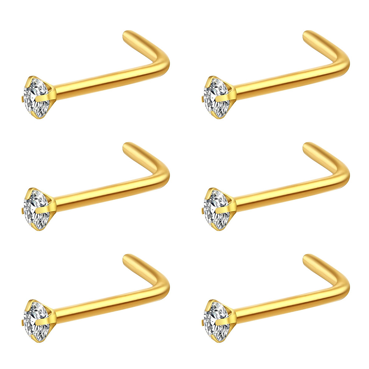 Fzroezz 6Pcs Nose Studs Nose Piercings Nose Rings Studs L Shaped Real Nose Piercing Jewelry Nose Rings for Women Men Nostril Nose Piercing Stud Surgical Stainless Steel Gold Nose Ring 20 Gauge Cute Nose Ring Studs Nose Jewelry Small Nose Stud Nose Rings L