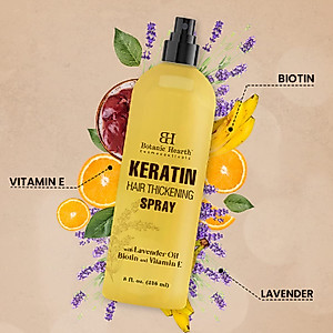 Botanic Hearth Keratin Thickening Spray (8 fl oz), Keratin Shampoo & Conditioner Set (16 fl oz each), and Keratin Serum (8 oz) Bundle