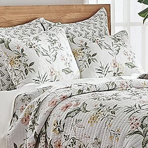 Levtex Home - Viviana Quilt Set - King Quilt + Two King Pillow Shams - Botanical Floral - Coral, Green, Yellow, Cream - Quilt (106x92in.) and Pillow Shams (36x20in.) - Reversible - Cotton