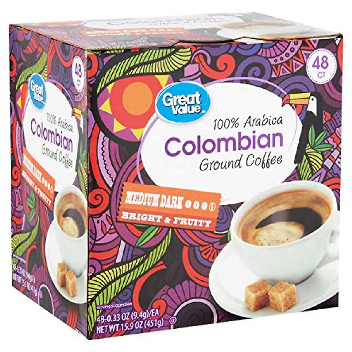 Great Value Medium Roast Single Serve Coffee Cups, 100% Colombian, 48 Ct (Pack of 2)