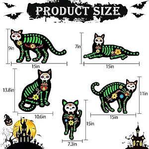 Halloween Decorations Outdoor Yard Signs, 5 Pcs Glow in the Dark Skeleton Cat, Halloween Yard Signs with Stakes for Lawn Garden Front Yard Decorations - Halloween Decor Outside