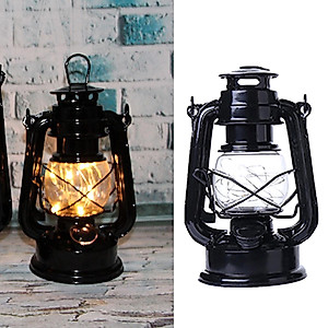 Vintage Lantern,Hurricane Lantern,Battery Operated Metal Vintage Style Outdoor Lighting Lantern,Home Decor Lantern Lamp,for Garden Patio Yard Path Indoor Outdoor Usage(Black,4.72x3.74x7.68 inch)