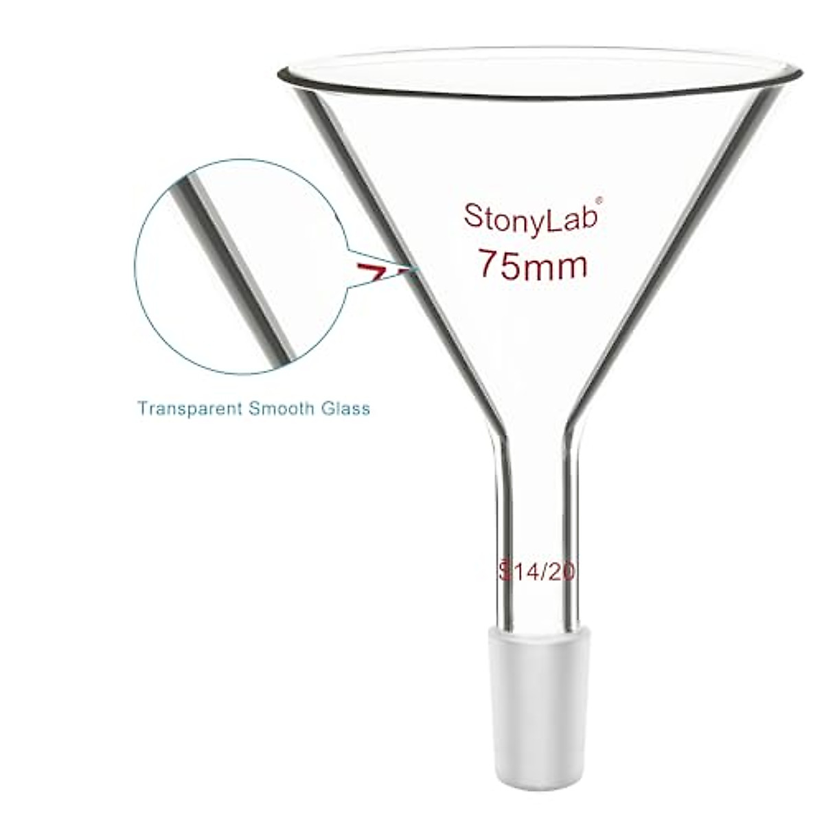 stonylab Borosilicate Glass Powder Funnel, Short Neck, 14/20 Joint Size, 75 mm Diameter