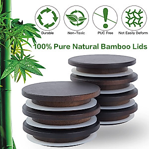 10 Pack Oui Yogurt Jar Lids,Oui Yogurt Bamboo Jar Lids Set,Bamboo Wood Lids Fit Oui Jar Lids with Silicone Sealing Rings 1 Sheets Labels Compatible with Oui Yogurt Jars (Walnut)