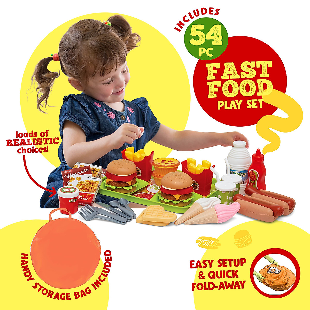 Kiddzery Food Truck Play Tent - 54 Pc. Food Set Pop Up Playhouse - Pretend Play Toys for Toddlers - Ball Pit Playset - Indoor & Outdoor Toy Tents for Kids - Trucks for Boys & Girls