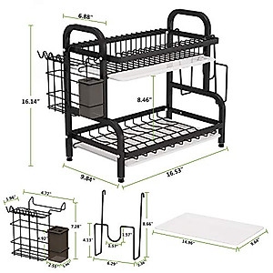 1Easylife Dish Drying Rack, 2-Tier Compact Kitchen Dish Rack Drainboard Set, Large Rust-Proof Dish Drainer with Utensil Holder, Cutting Board Holder for Kitchen