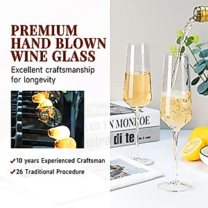 RorAem Champagne Flutes - Hand Blown Champagne Flutes Set of 4 Modern Champagne Glasses Crystal Champagne Flute Gifts for Wedding Birthday Party 8oz