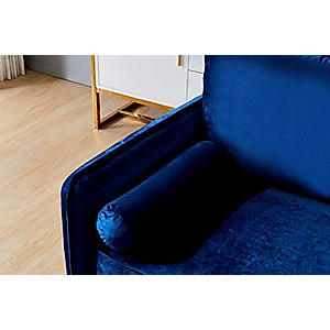 JULYFOX Blue Velvet Fabric Sofa Couch, 71 inch Wide Mid Century Modern Living Room Couch with Side Storage Fashion Golden Legs for Small Spaces