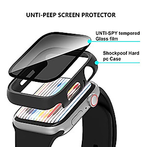 Cuteey 2 Pack for Apple Watch Series 9 Series 8 7 Privacy Screen Protector Case 45mm, Unti-Spy Glass Protector Hard PC Cover Bumper for iWatch 9 8 7 45mm Accessories,Black/Black