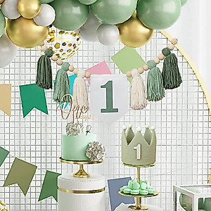 Wild One 1st Green Highchair Wood Bead Tassel Garland Crown Hat Wooden Cake Topper Birthday Party Decorations
