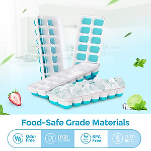 DOQAUS Ice Cube Trays 4 Pack, 56 pcs Silicone Ice Cubes Tray Maker with Spill-Resistant Removable Lid, Easy Release & Pop out, LFGB and BPA Free, Stackable Flexible, for Soup, Food, Cocktail, Coffee