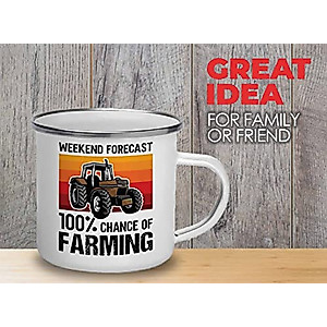 Bubble Hugs Farmer Birthday Camper Mug White 12oz - Forecast Farming - Dry Farming Farm ranch Market Garden Agricultural Seed Drill Acre Hay Tractor Farmer Crops