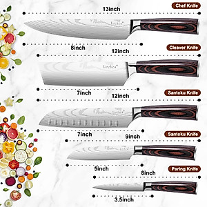 Lirches Kitchen Chef Knife Sets - 5PCS Chef Knife Set, Professional Japanese Ultra Sharp 4CR13 Stainless Steel Knives, 3.5-8 Inch Cooking Knife Set with Damascus Pattern