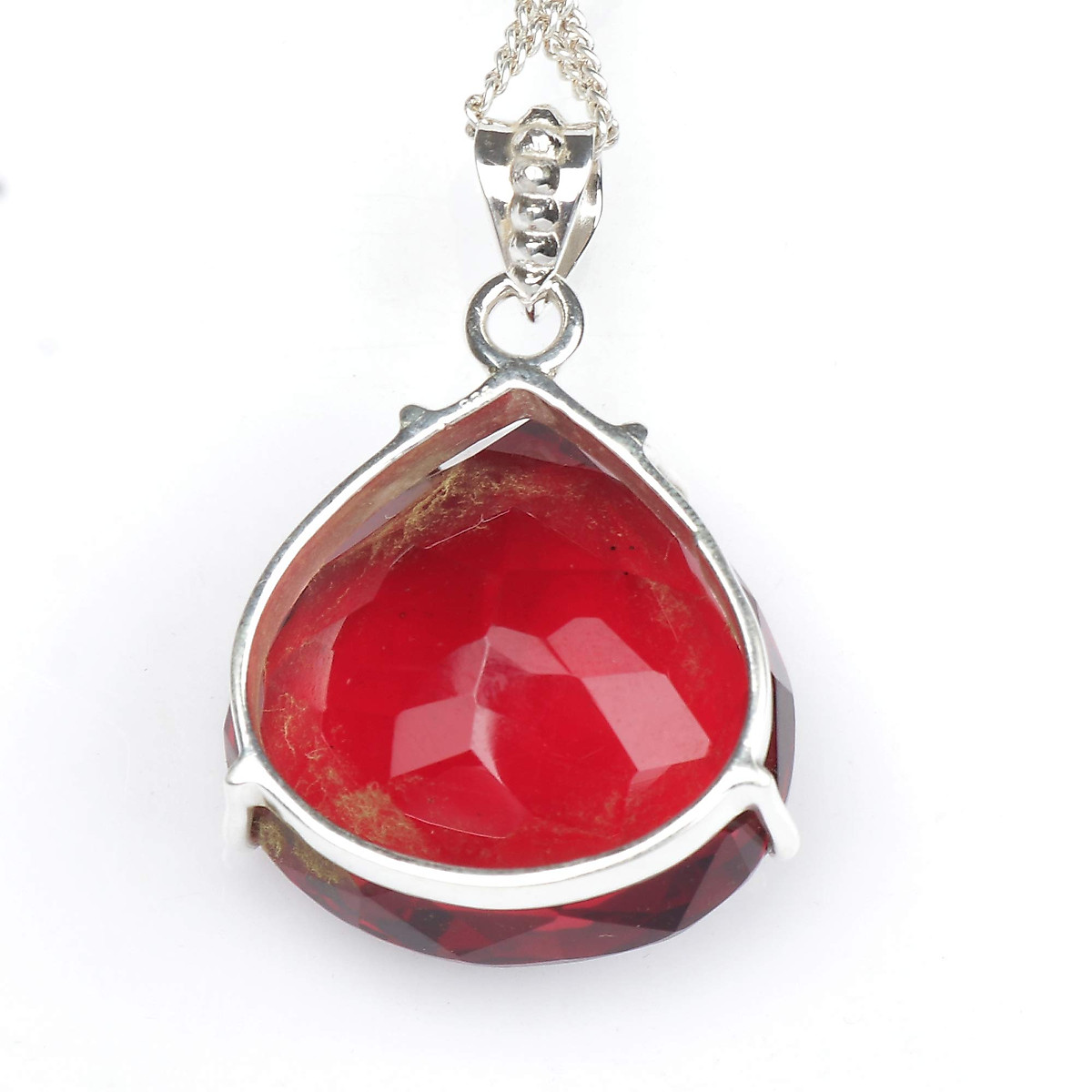 GEMHUB Red Topaz Gemstone 94.5 Carat Fine Pear Cut 925 Sterling Silver Pendant Without Chain For Gift Women/Girls
