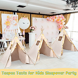 Berlune 3 Set Teepee Tents for Kids 6ft Cotton Canvas Play Tents with LED String Lights Indoor Outdoor Tents Kids Tipi Tents for Girls Boys Party Favor(3 Set, White, Ridge)