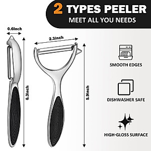 TACGEA Vegetable Peeler for Kitchen, Potato Peelers for Fruit Straight Blade, Durable Non-Slip Handle, Set of 2