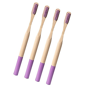 Natural Bamboo Charcoal Toothbrush Soft Bristles Manual Toothbrush for Adults 4Pcs (Purple)