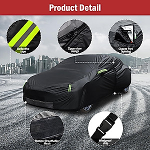 Custom Fit for Model 3 Car Cover 2017-2023 Waterproof All Weather Protection Full Exterior Cover Rain Snow UV Protection with Door Zipper Charging Port