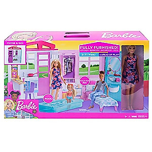 Barbie Doll and Dollhouse, Portable 1-Story Playset with Pool