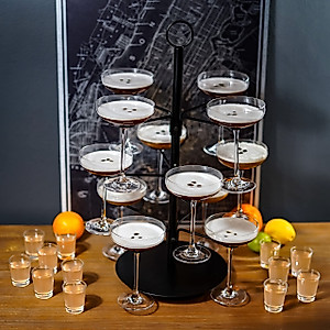 Tree Bar Cocktail Tree Stand, Black Metal Display Stand For Wine, Champagne, Cocktails, and Shot Glasses at Weddings, Parties, and Brunch - 12 holders, 2 ft tall