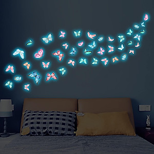 Glow in The Dark Butterfly Wall Decals Blue Luminous Butterfly Wall Stickers Wall Art Butterfly Decor DIY Wall Decals for Kids Girls Bedroom Bathroom Decorations