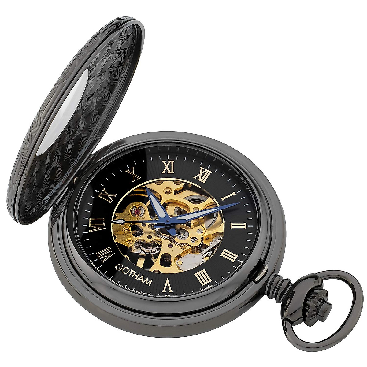 Gotham Men's Gunmetal 17 Jewel Half Hunter Mechanical Pocket Watch # GWC14036BBK