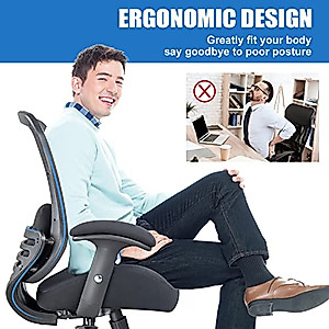 LONGBOSS Office Chair Ergonomic Computer Desk Mesh Chair, Back Waist Cushion and Height Adjustable Armrest - blk