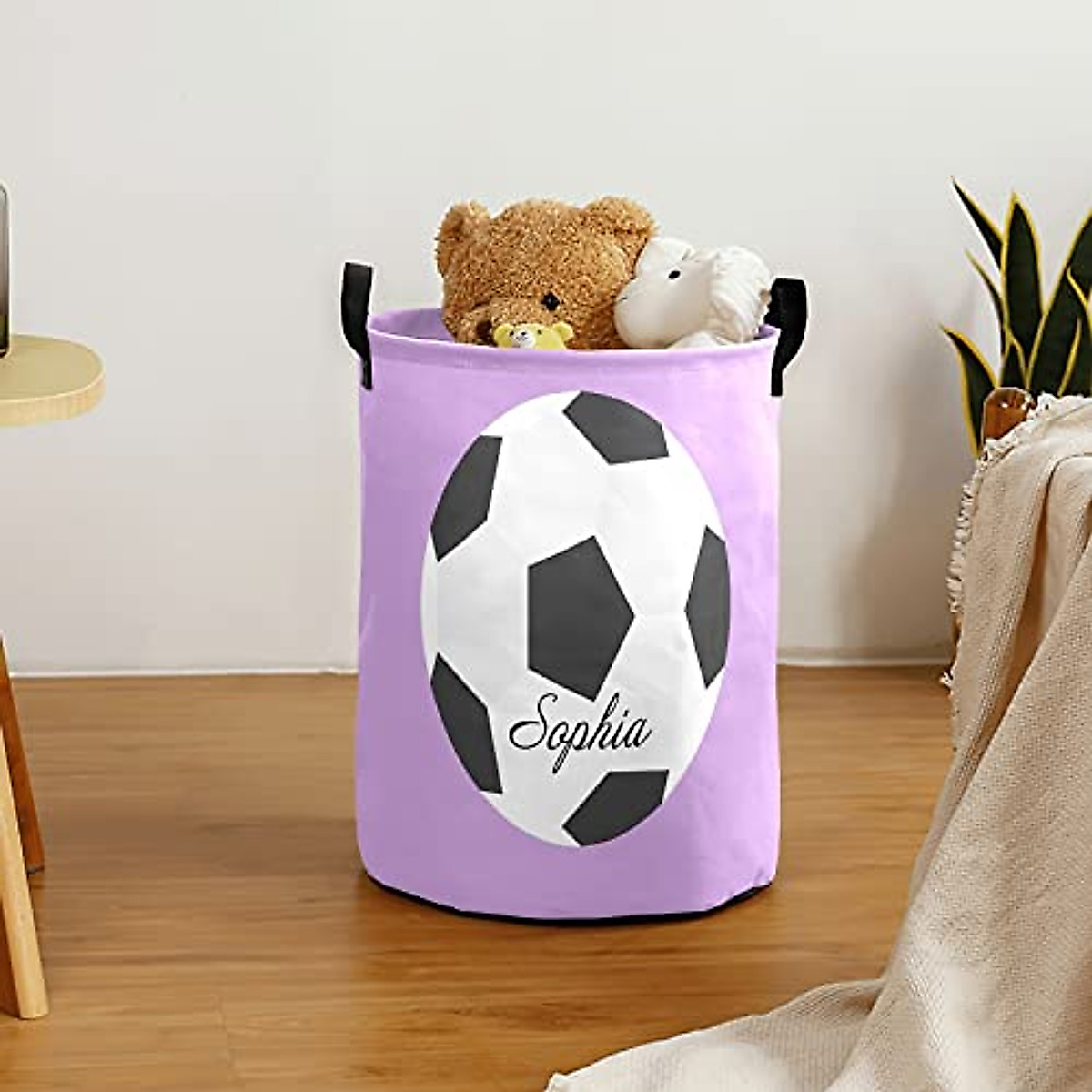Sport Soccer Large Storage Basket Personalized Laundry Hamper with Name Bathroom Home Decor Collapsible Round Storage Bin Boxes Clothing for Gift
