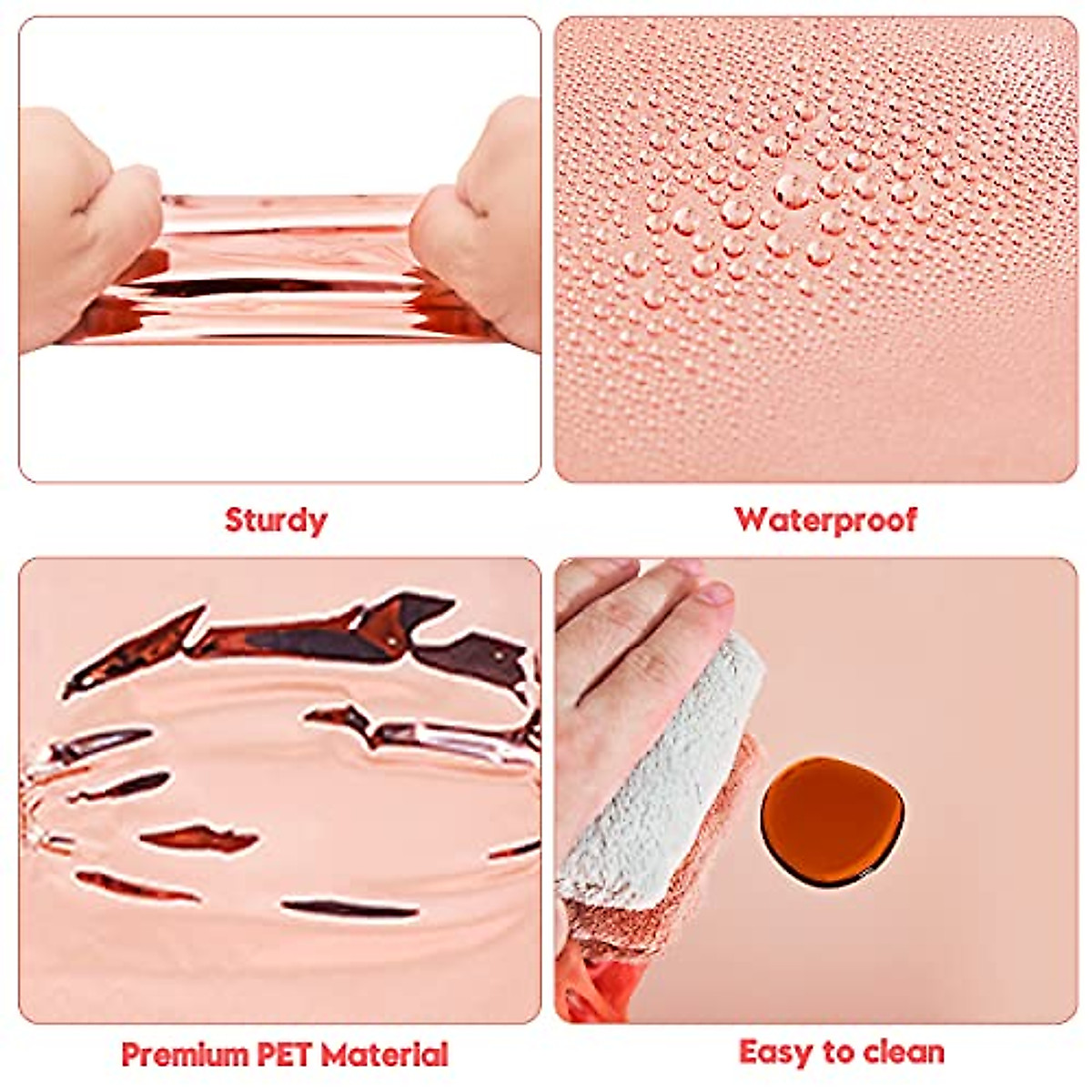 2Pcs Rose Gold Plastic Tablecloth Rose Gold Tinsel Foil Table Cover Disposable Rectangular Metallic Tablecloth Rose Gold Party Supplies Decorations for Bachelorette, Baby Shower, Wedding Table Decor