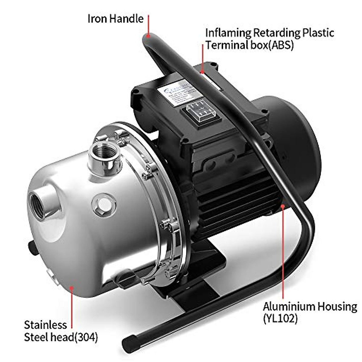 Lanchez 1.6 HP Shallow Well Pump Garden Pump，Portable Water Transfer Draining Irrigation Pump for Water Removal, Lawn Fountain Pump，Irrigation Pump 1162 GPH 147 Feet Height