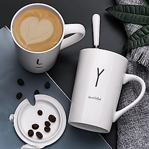 fiveg Alphabet Ceramic Water Cup Mug Mug with Lid Spoon Couple Cup Coffee Milk Mug