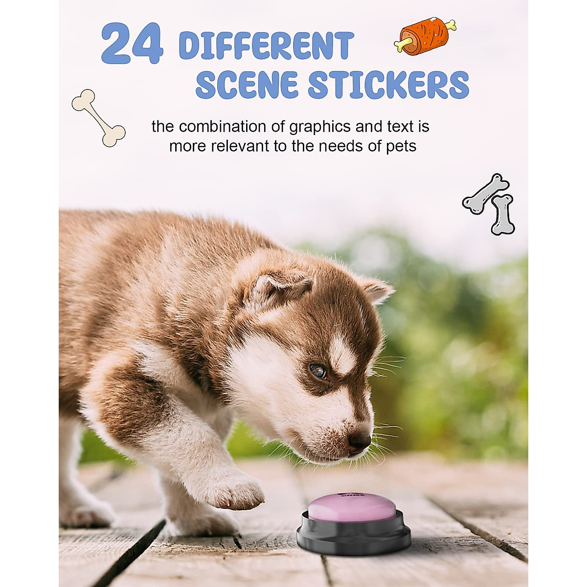 Dog Buttons for Communication, 8 Pcs Dog Talking Button Set, 30s Recordable Voice Pet Buzzer Training Buttons, Speaking Button for Dogs with Waterproof Anti-Slip Dog Button Mat and 24 Scene Stickers