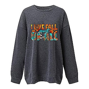 iHPH7 Sweatshirt for Women I love fall most ofall Loose Fit Hoodies Fall Pumpkin Shirt Crewneck Oversize Lightweight Pullover
