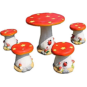 FRP Table and Chair Set, Nursery Decoration Table and Chair Kit, Outdoor Weatherproof Mushroom Ornaments (Color : Set of 5)