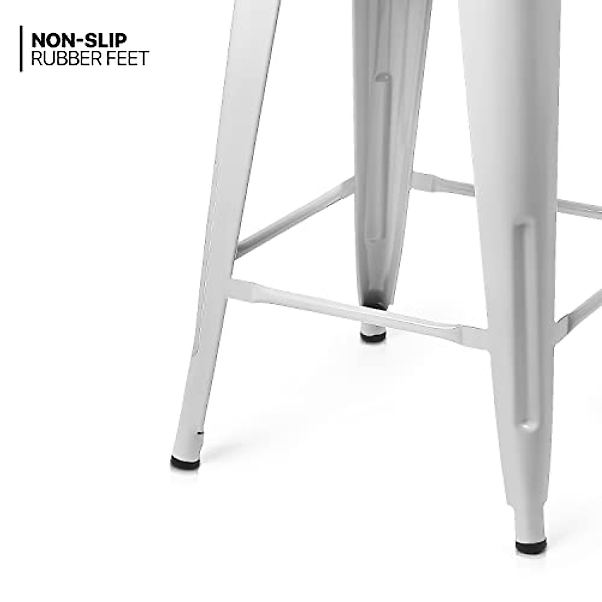 MoNiBloom Set of 4 Metal Stackable Barstools in White, 30 Inch High Backless Patio Furniture Indoor Outdoor Kitchen Bar Stools Dining Chair