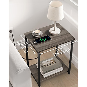 VASAGLE End Table with Charging Station, Set of 2, Small Side Tables for Living Room, Bedroom, Nightstand with Outlets and USB Ports, Bedside Table with Storage Shelf, Chestnut Brown and Black
