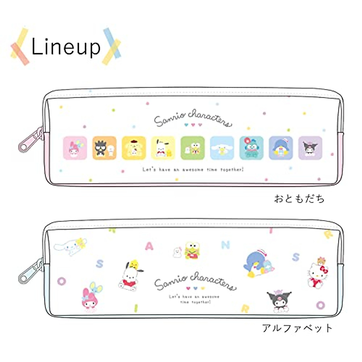 Tees Factory Sanrio SR-5540754CA W Zipper Slim Pen Pouch, Colorful, Alphabet