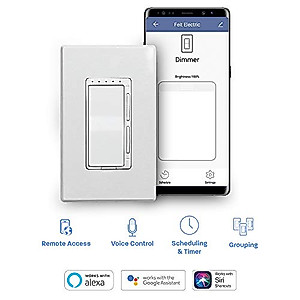 Feit Electric DIM/WiFi Neutral Wire Required for Installation, Compatible with Amazon Alexa and Google Assistant, Smart Dimmer Light Switch, White, Model:DIM/WiFi