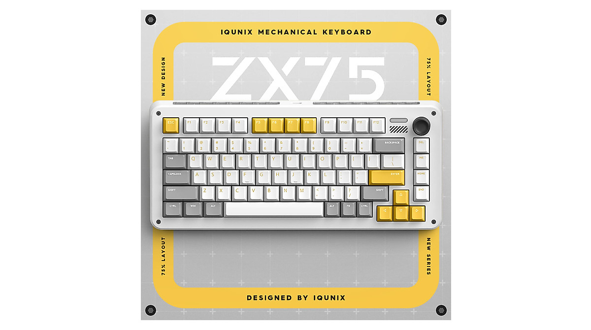 iQunix ZX75 Gravity Wave 75% RGB Mechanical Keyboard with Volume Knob, 81 Keys Hotswap Moonstone ...