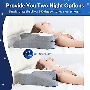 Teemour Memory Foam Pillow for Neck and Shoulder 2 in 1 Pillow for Sleeping, Memory Foam Neck Pillows Neck Support Pillow for Side Back Stomach Sleepers Cooling Pillow with Pillowcase