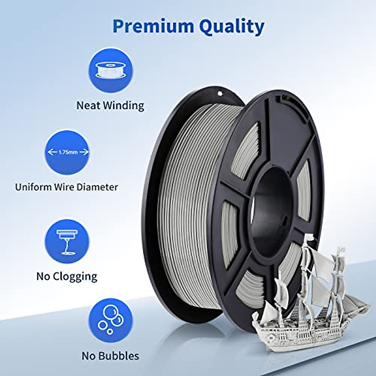 ANYCUBIC PLA 3D Printer Filament, 3D Printing PLA Filament 1.75mm Dimensional Accuracy +/- 0.02mm, 1KG Spool (2.2 lbs), Grey