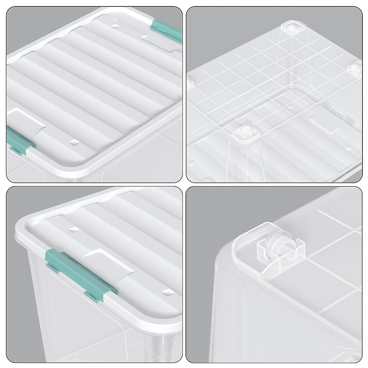 Doryh 4 Pack 85 Quart Latching Storage Box Bin, Large Storage Box with Wheels, Clear