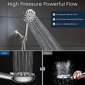 WATERLACE High Pressure Shower Head with Handheld, 8-mode Shower Heads, Anti-clog Nozzles, Built-in Power Wash to Clear Tub, Tile & Pets, with Extra Long Stainless Steel Hose and Adjustable Bracket