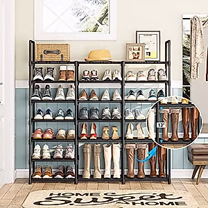 7 Tiers Large Shoe Rack, 38-42 Pairs Large Metal Boot Shelf 3 Rows Shoe Organizer Stackable Shoe Storage Cabinet Top with Waterproof PP Plastic Sheet Space Saving for Entryway Room Organization