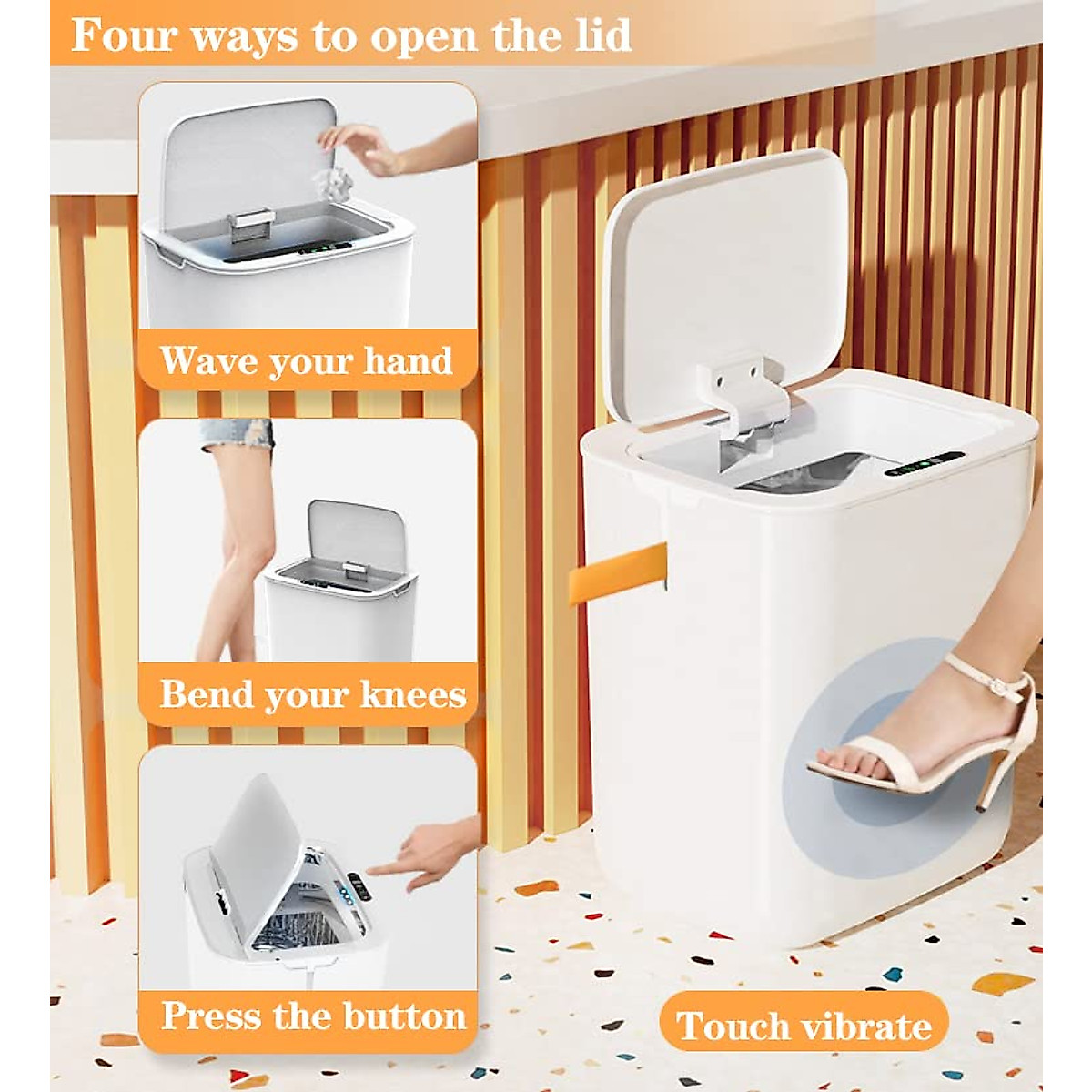 Touchless Bathroom Trash Can with Lids, 4.5 Gallon Automatic Small Garbage Can Motion Sensor Trash Bin, Motion Waste Basket for Toilet, Living Room,Bedroom,Office,Gifts for Women (White)