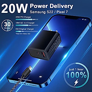 Type C Fast Charger for Google Pixel 7 Pro 7 6a 6 Pro 6 5a 5G 5 XL 4a 4 XL 3a,Samsung Galaxy A14 A13 5G A53 S22 S23, 38W Auto Car Charger Plug,20W PD&QC3.0 Wall Power Adapter, 6FT USB C Charging Cable