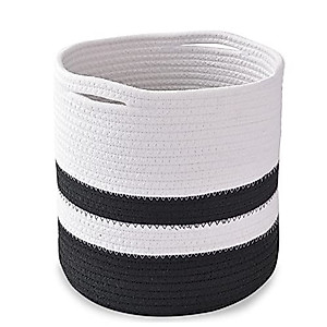 BURFERLY Mini Collapsible Laundry Hamper for Baby Pure Cotton Rope Storage Basket with Handles Dirty Clothes Hamper Storage Bins Organizer for Nursery, Laundry, Towel, Clothes (9.8''x10.2'', Black)
