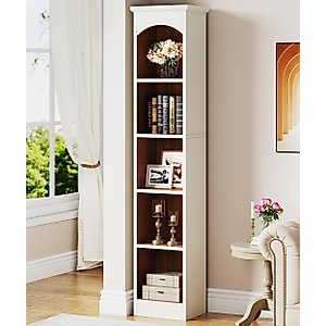Tribesigns 70.9-Inch Tall Narrow Bookcase, 5-Tier Cube Bookshelf with Storage, Modern Slim Corner Display Shelves for Home Office, Living Room, White and Oak