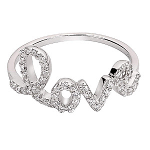 CloseoutWarehouse Cubic Zirconia Love in Script Ring Sterling Silver Size 12