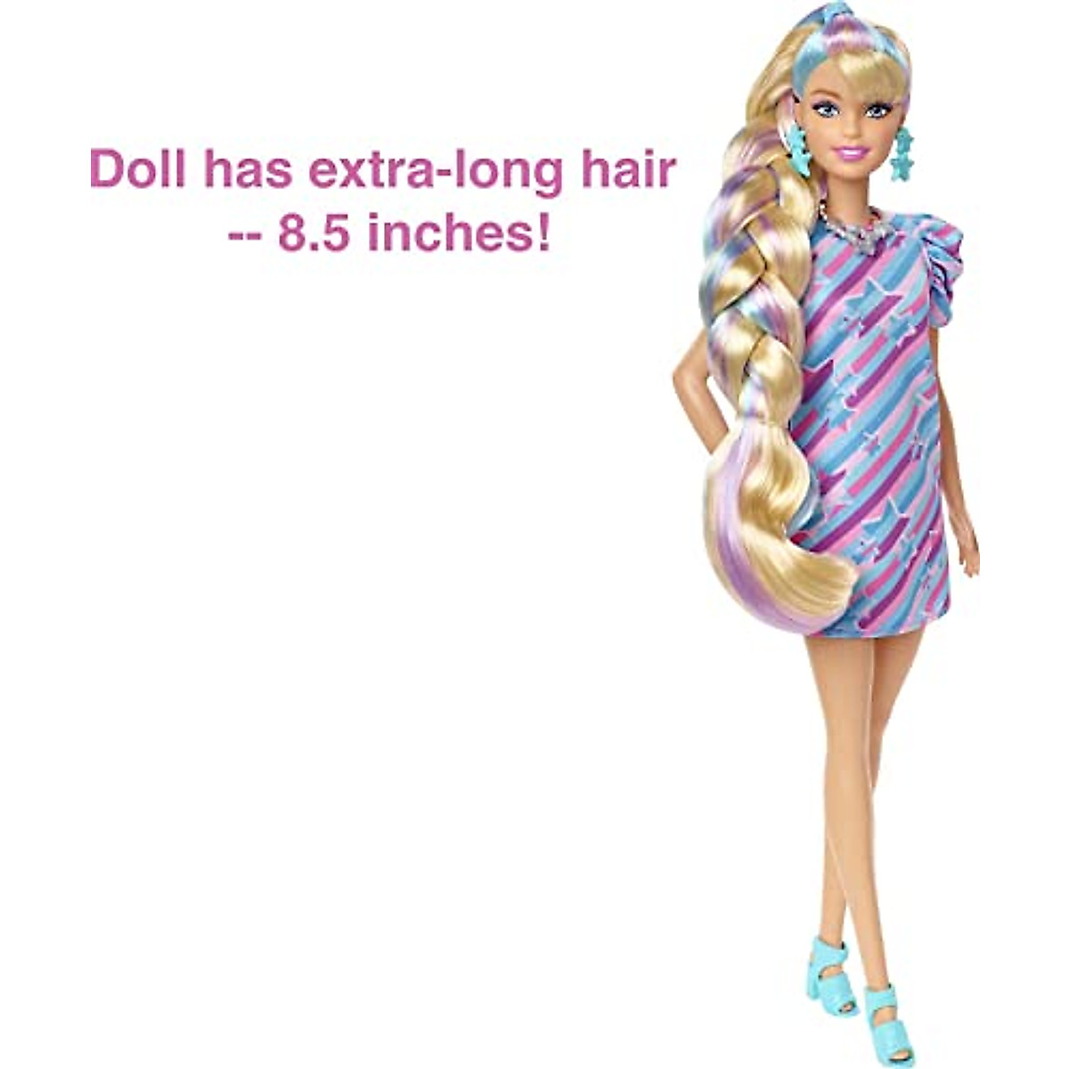 Barbie Totally Hair Doll, Star-Themed with 8.5-Inch Fantasy Hair & 15 Styling Accessories (8 with Color-Change Feature)